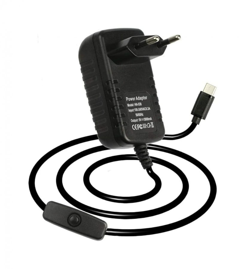 Adapter 5V 3A Type-C With On/Off Switch for Raspberry Pi 4 | TechnoX-ETS